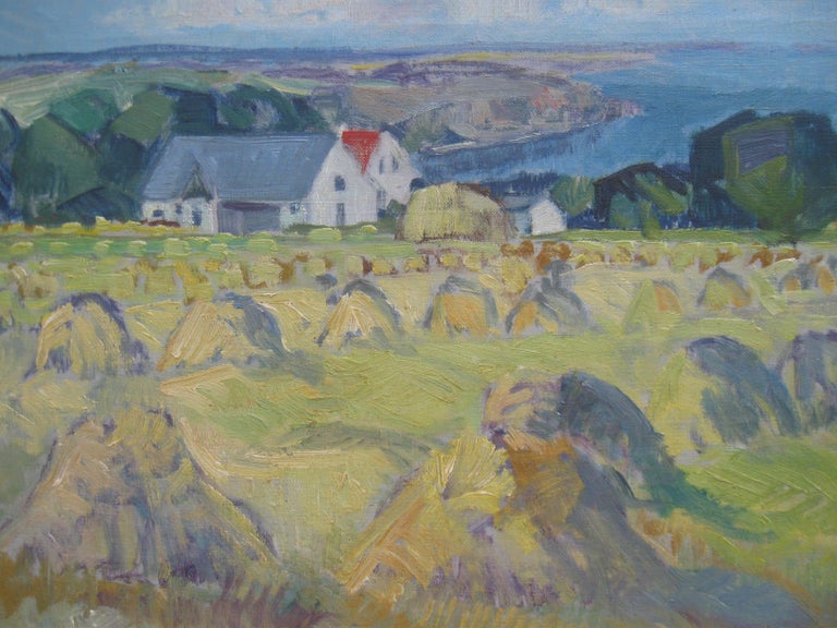 Unknown - Post Impressionist:/ Modernist: Field of Haystacks near the ...