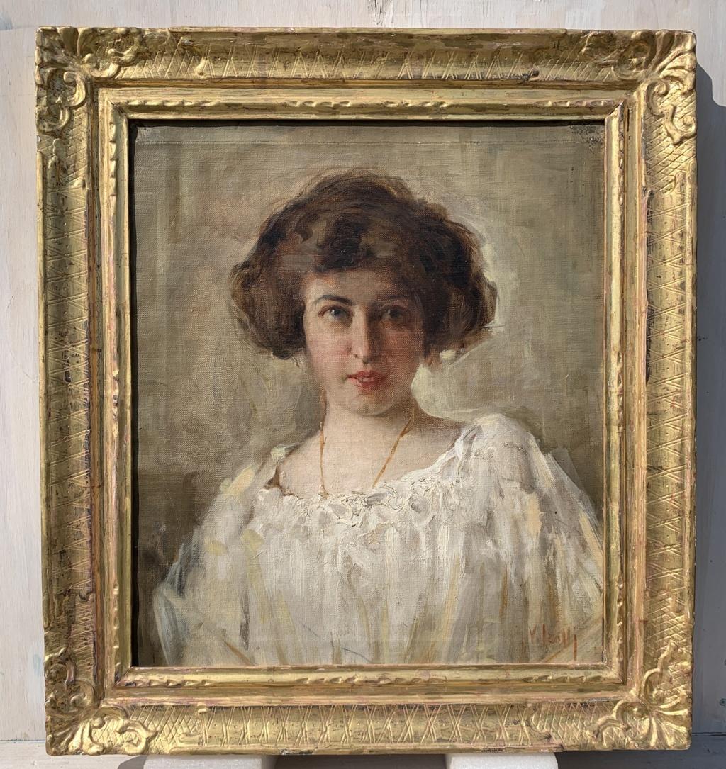 Unknown - Realist Italian painter - Late 19th century figure painting - Girl portrait For Sale ...