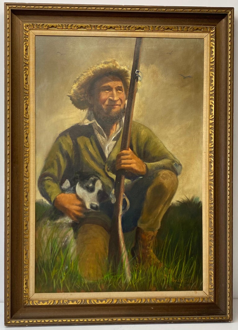 Unknown - Roy Hampton Vintage Hunter W/ Bird Dog Oil Painting C.1970s ...