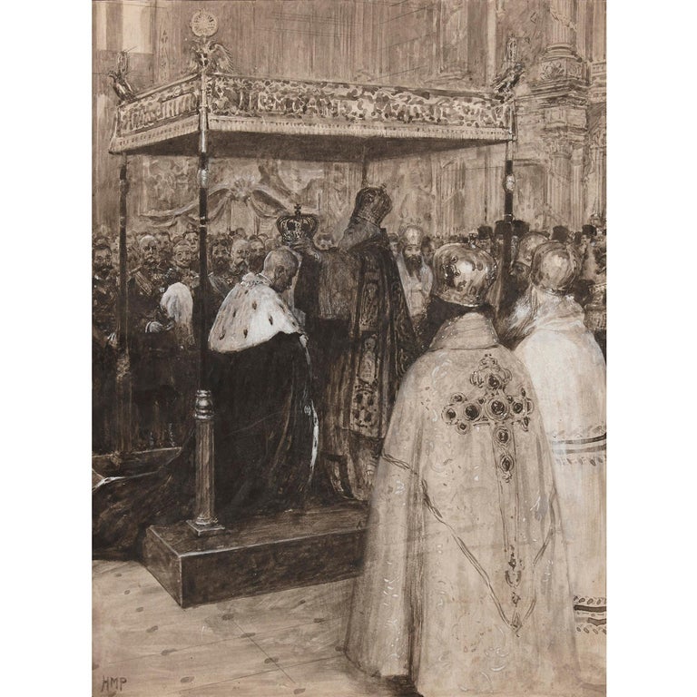 Unknown - Russian watercolour of the coronation of a Tsar For Sale at ...