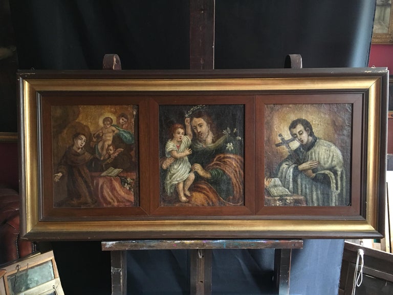 Unknown - Saint Joseph, Religious Triptych Antique Oil Painting at 1stDibs