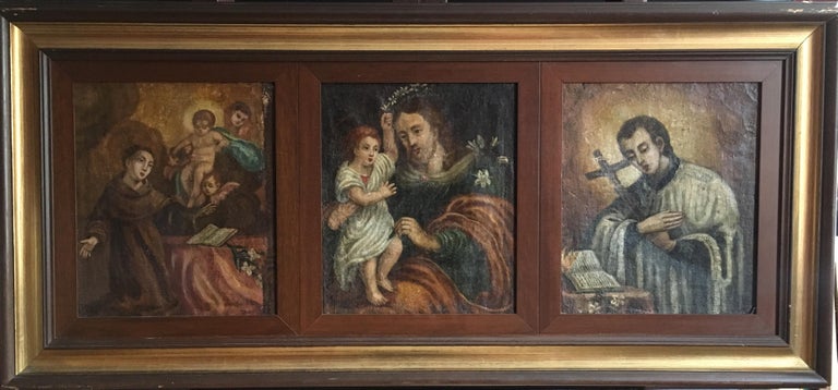 Unknown - Saint Joseph, Religious Triptych Antique Oil Painting at 1stDibs