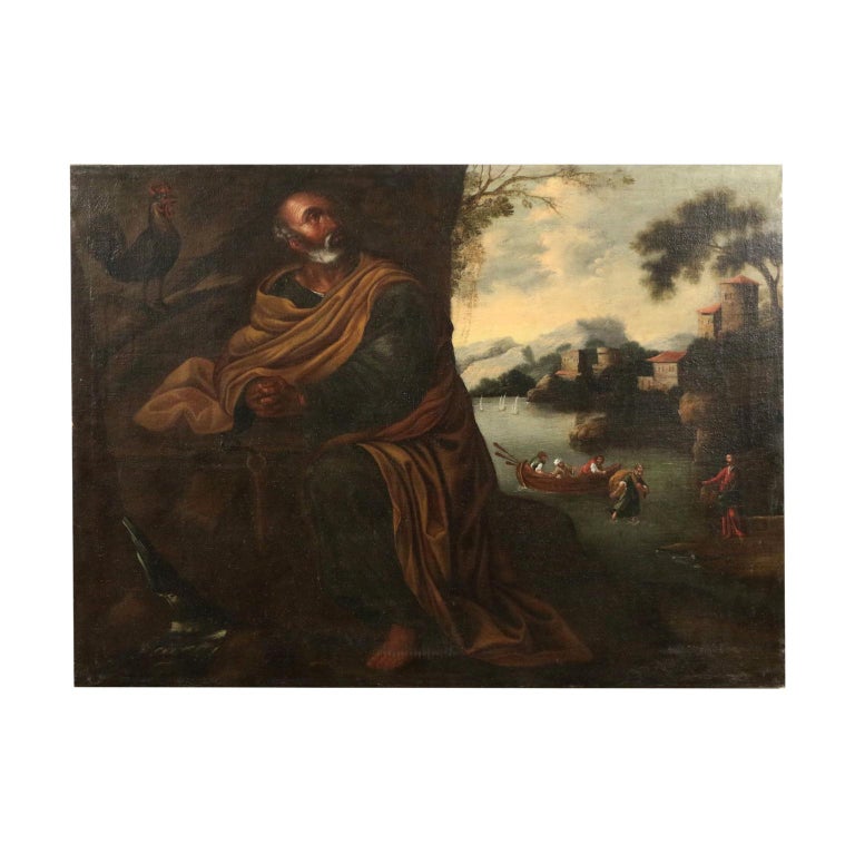 Unknown - Saint Peter And The Rooster Oil On Canvas 17th 18th Century ...