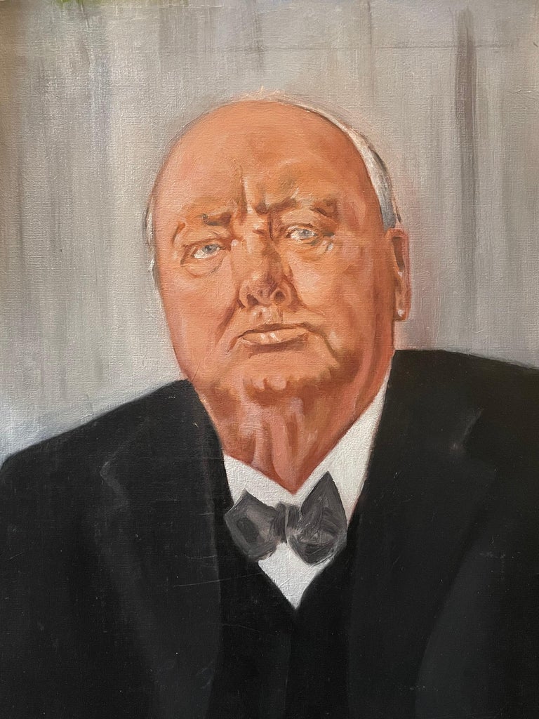 Unknown - Sir Winston Churchill Large Portrait Oil Painting For Sale at ...