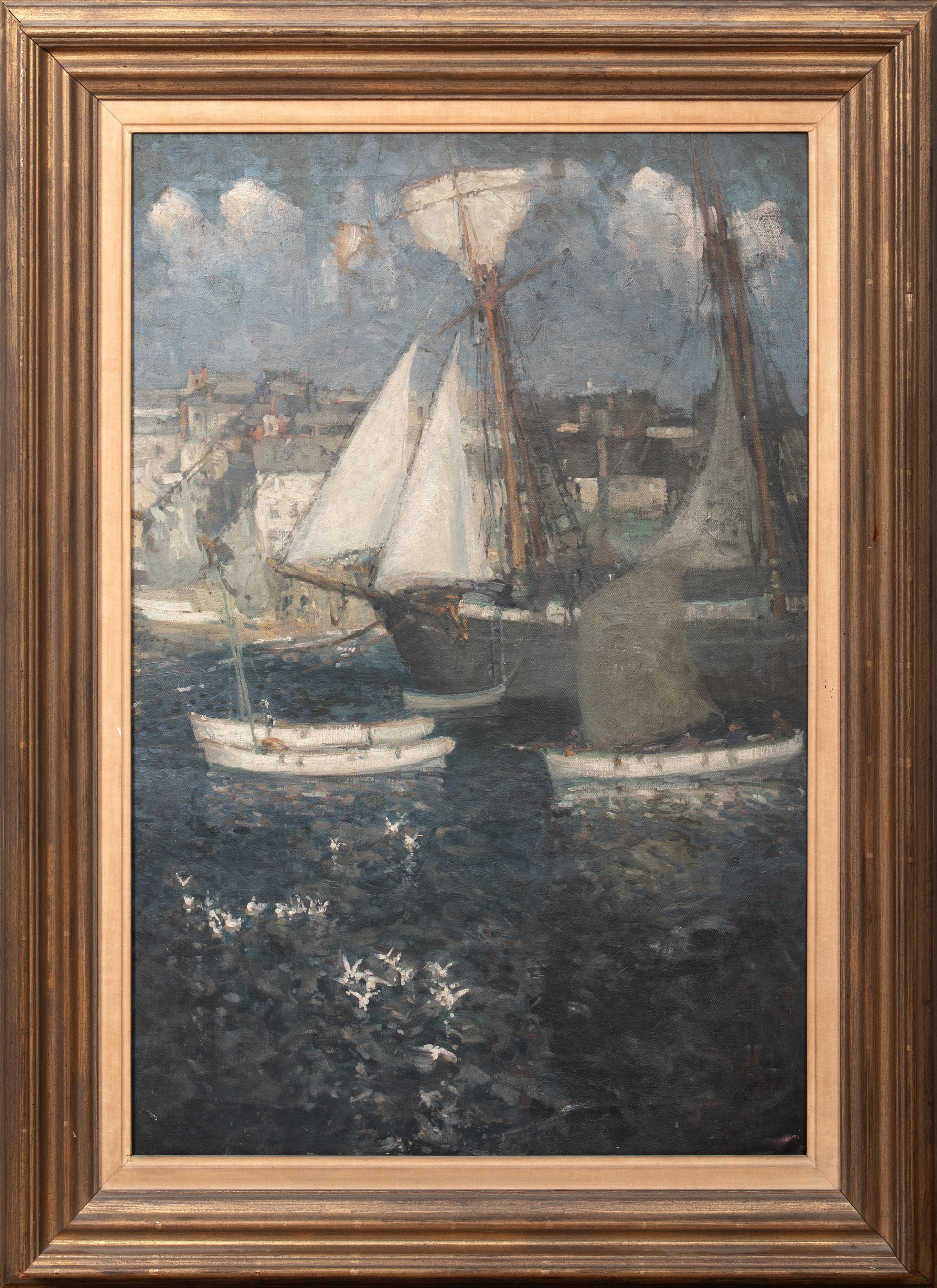 Edward Matthew Elliott - St Ives Harbor at Low Tide, Oil on Board ...