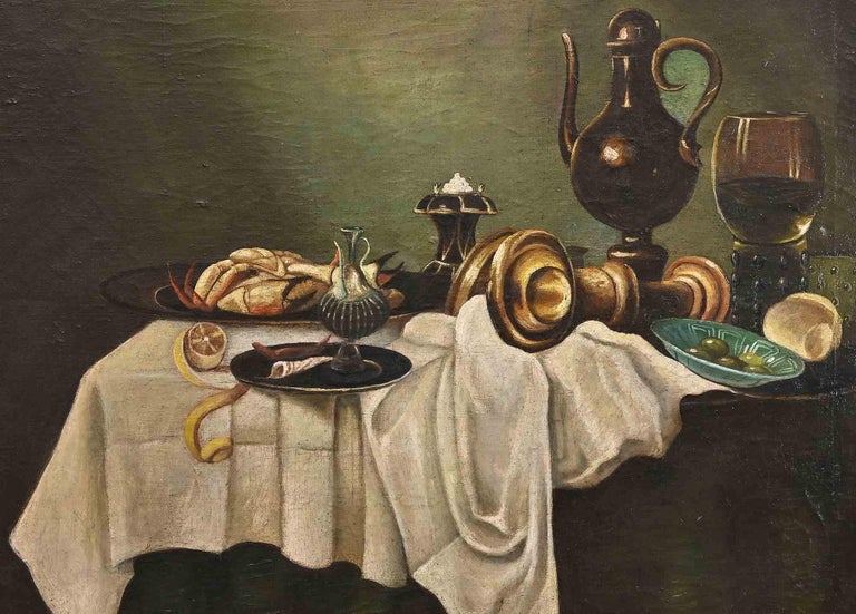 Unknown - Still Life on a Table - Oil Painting on Canvas - 20th Century ...