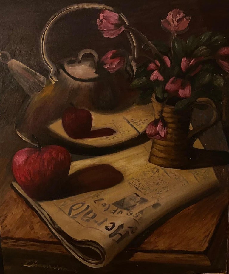 Unknown - "Still life with a newspaper" Oil on canvas For Sale at 1stDibs