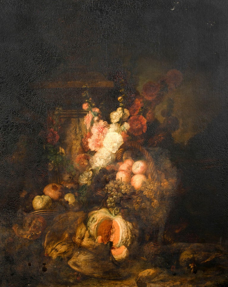 Unknown - Study Of Hollyhocks, Grapes, Pomegranates, Peaches, a Melon ...