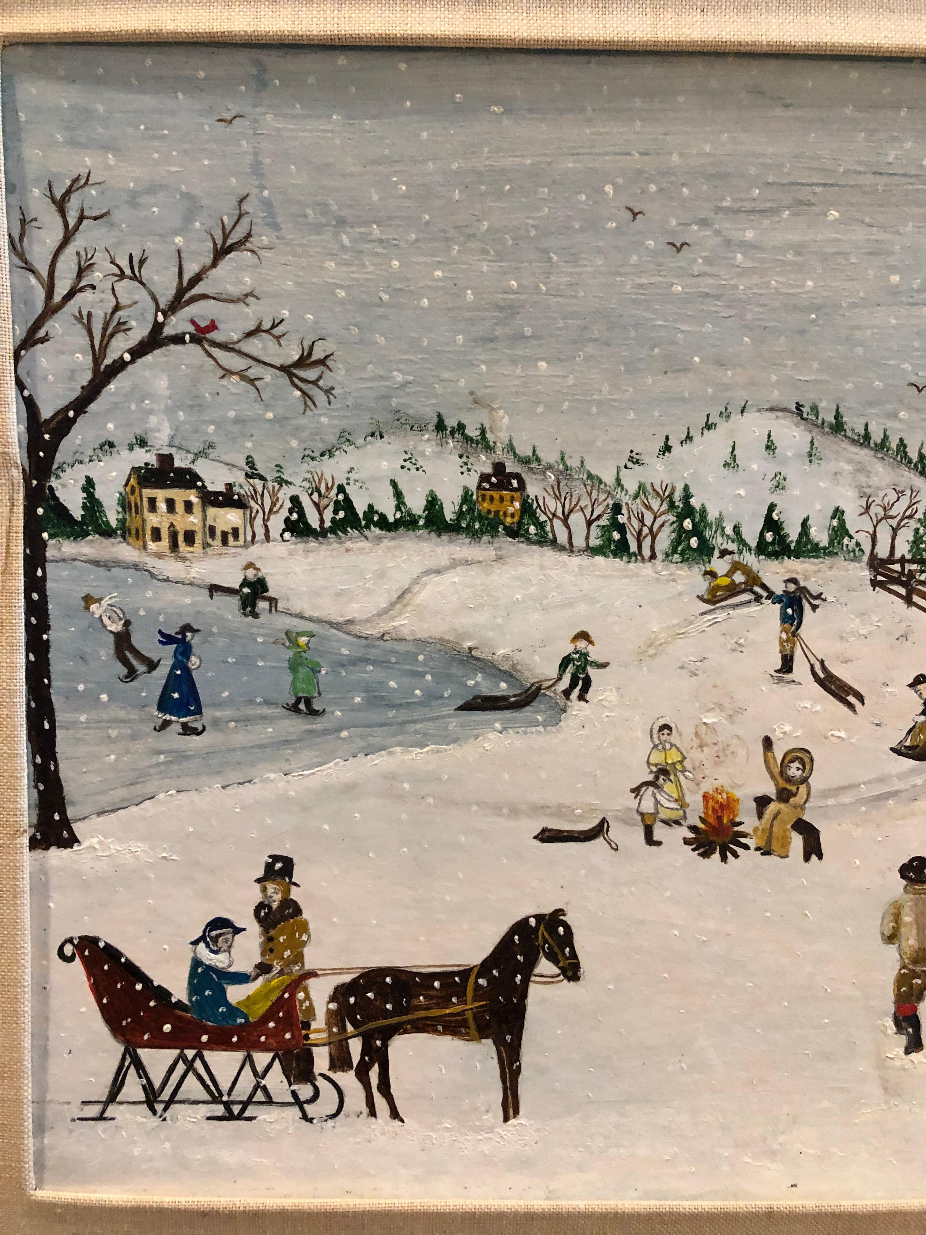 Unknown - Susan Northey Winch Folk Art Winter Scene For Sale at 1stDibs ...