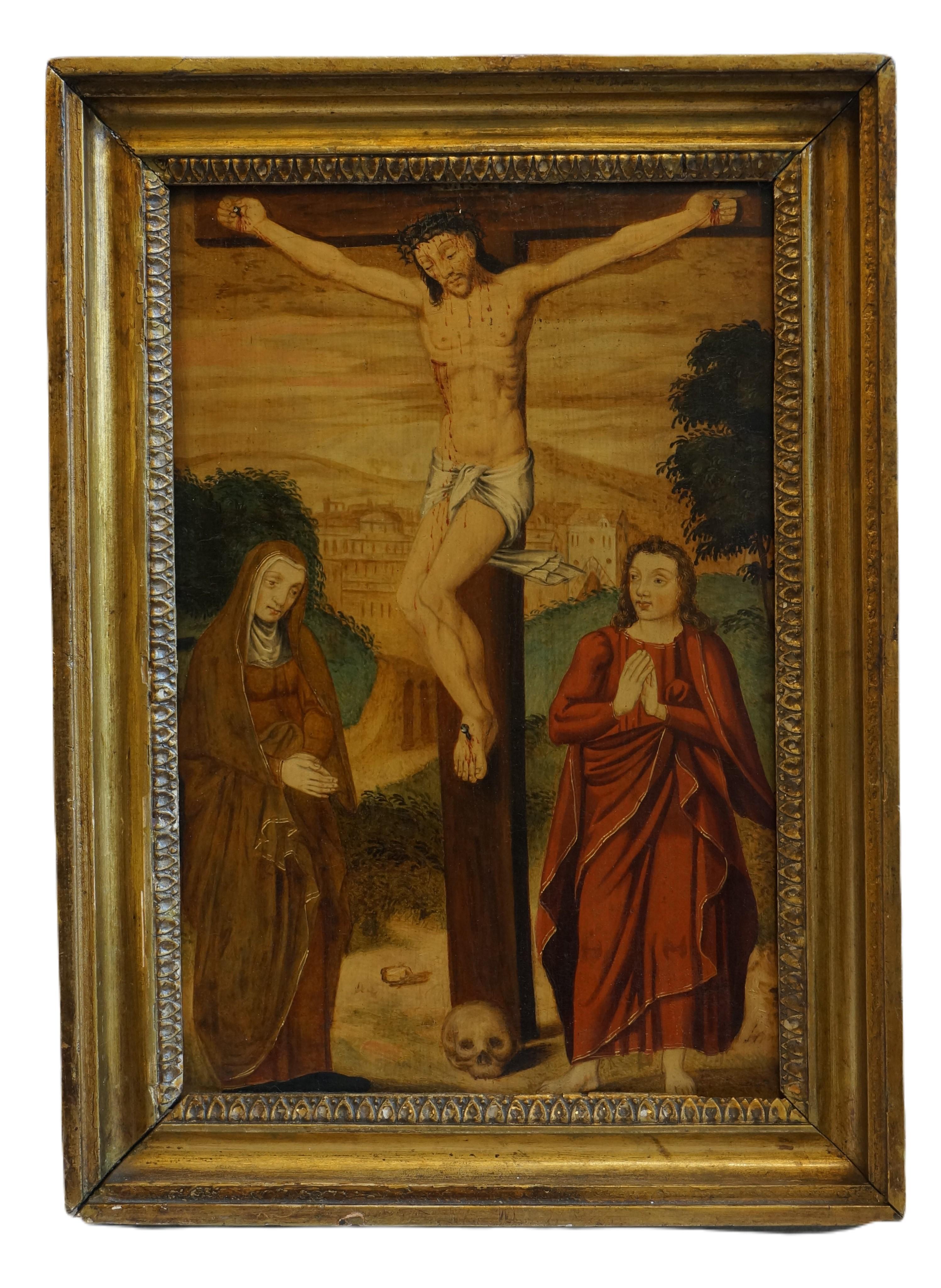 Unknown - The Crucifixion of Christ, oil on panel, Flanders, 16th century For Sale at 1stDibs
