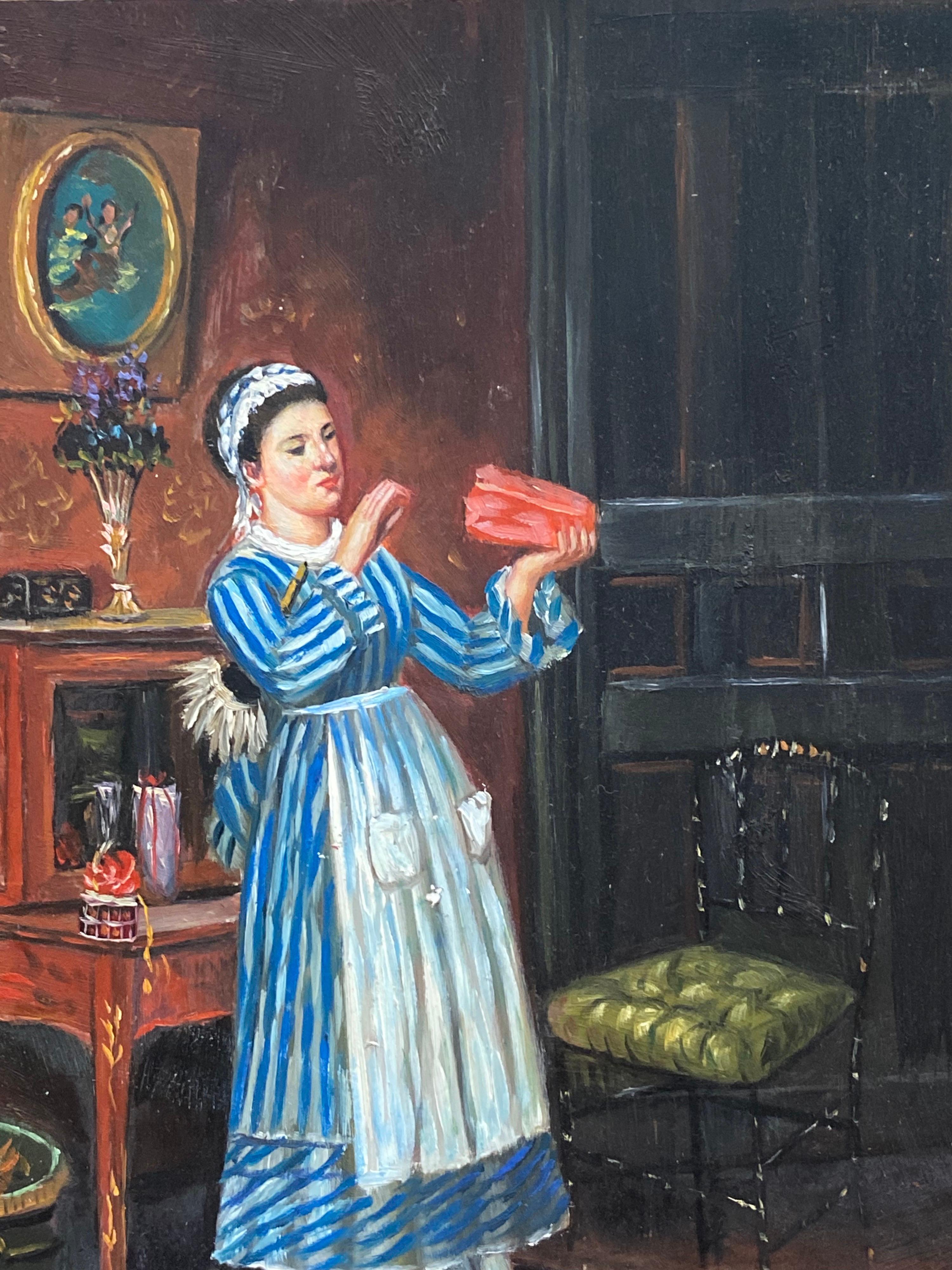Unknown - Traditional Oil Painting Victorian Maid Dusting in Grand ...