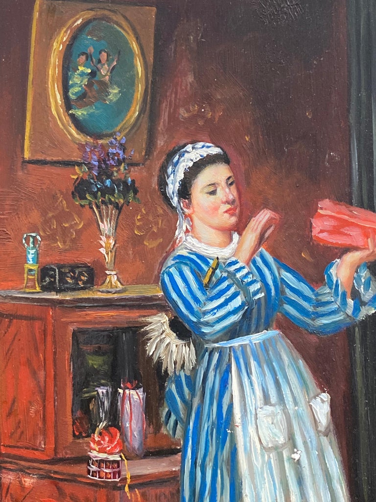 Unknown - Traditional Oil Painting Victorian Maid Dusting in Grand ...