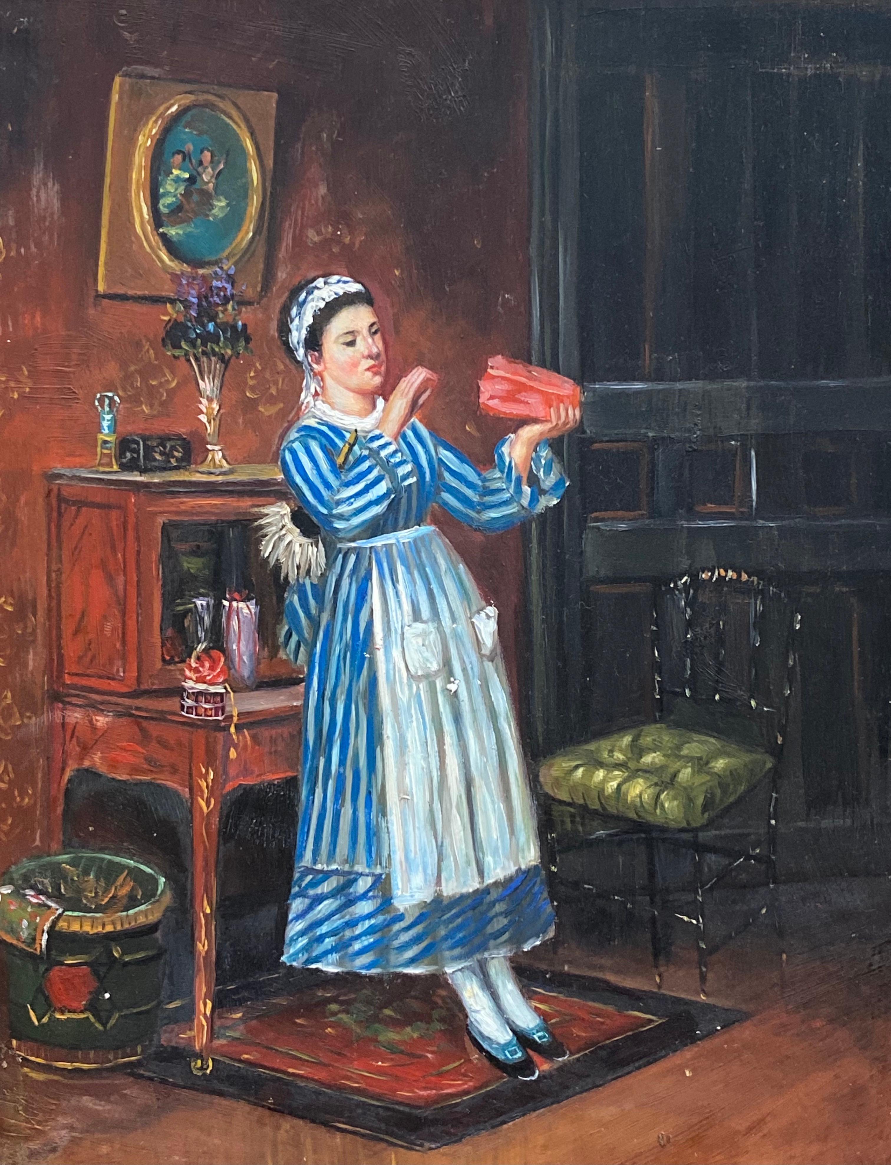 Unknown - Traditional Oil Painting Victorian Maid Dusting in Grand ...