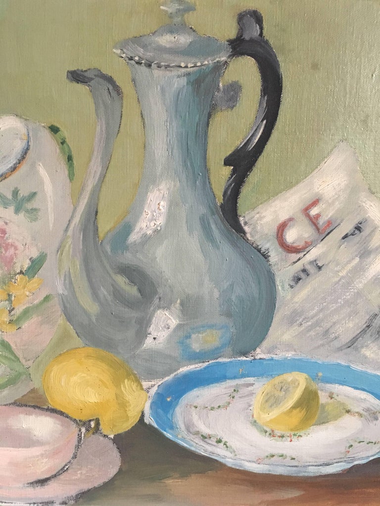 Unknown - Traditional Tea Pot Still Life, Pastel Colours at 1stDibs