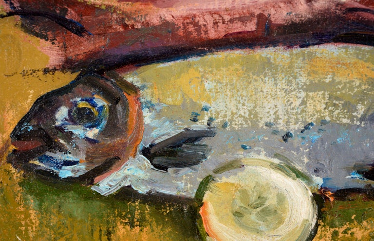 Unknown - Two Cooked Fish with Garnish - Still Life in Oil on Artist's ...