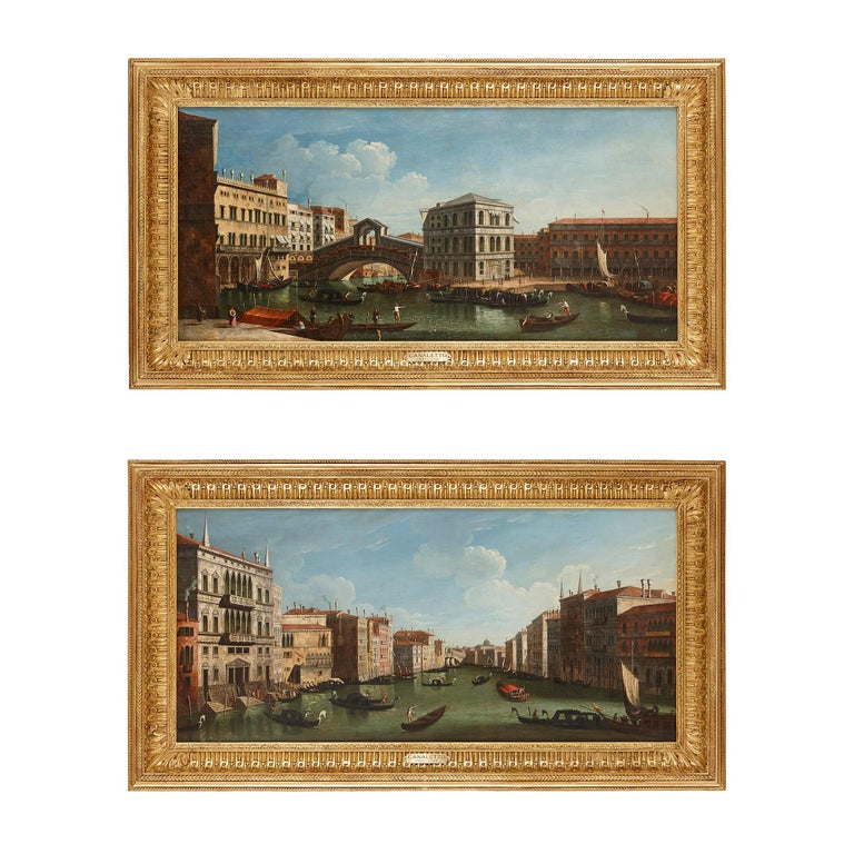 Unknown - Two Venetian vedute oil paintings in giltwood frames after ...