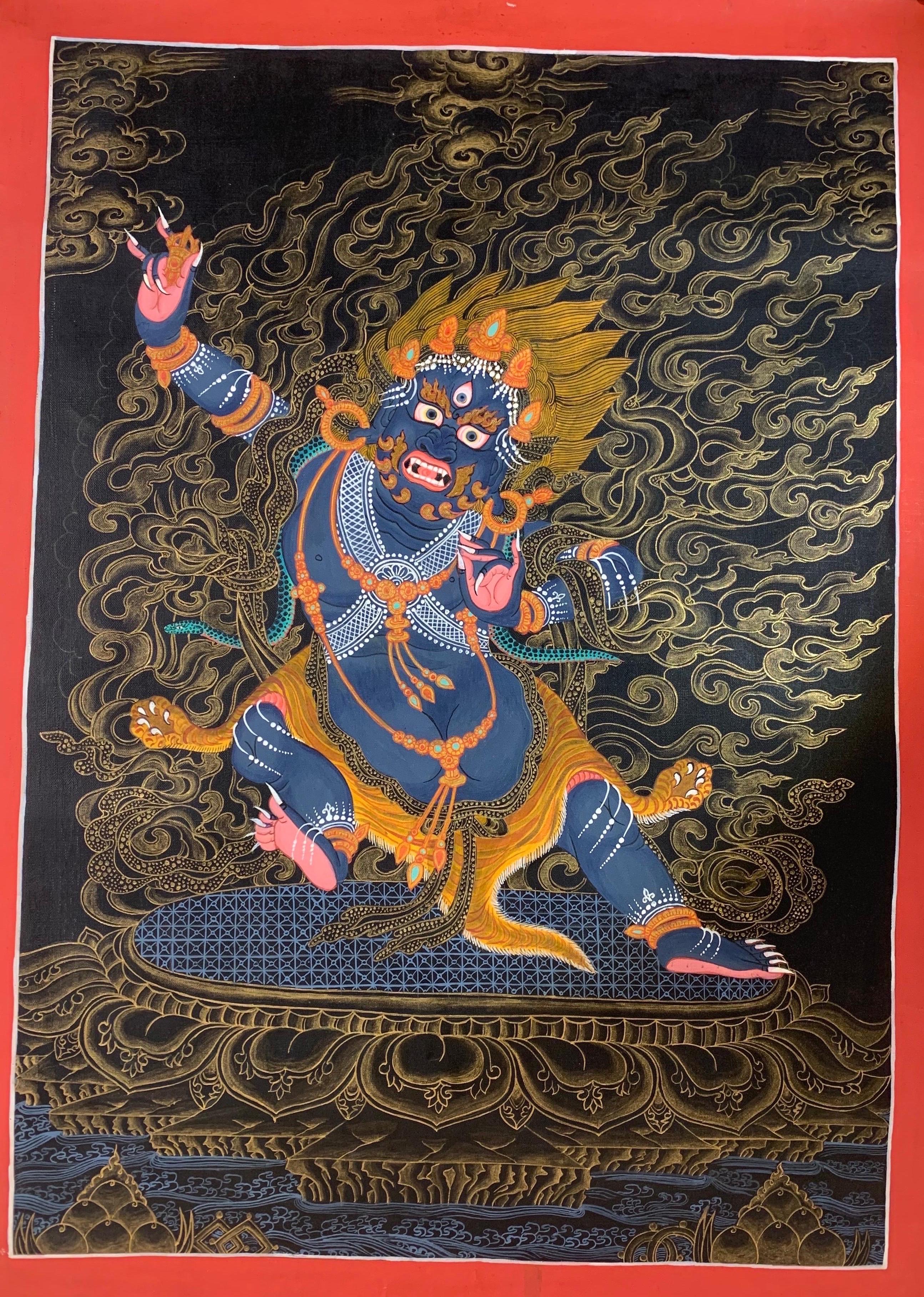 Unknown - Unframed Hand Painted Vajrapani Thangka on Canvas with Real ...