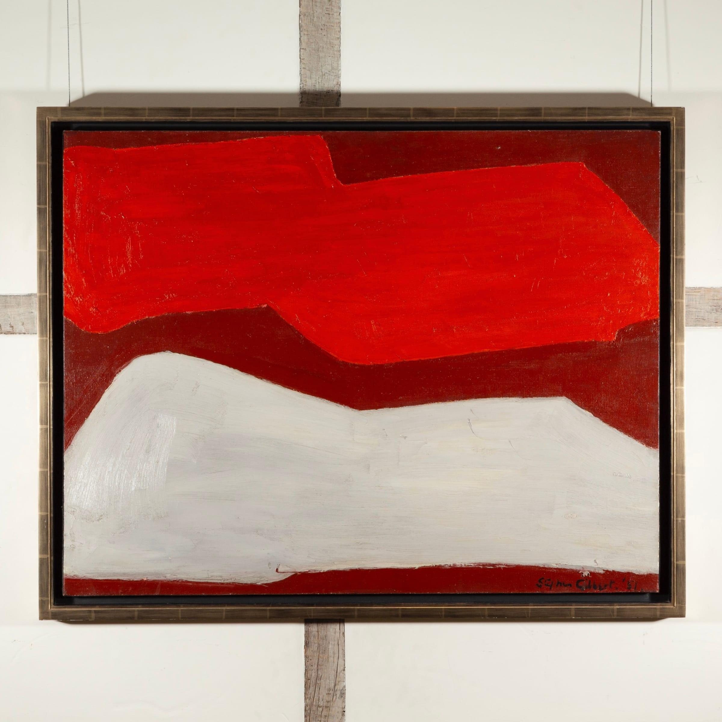 Unknown - Untitled, Oil on Canvas Red and White Painting by Stephen ...