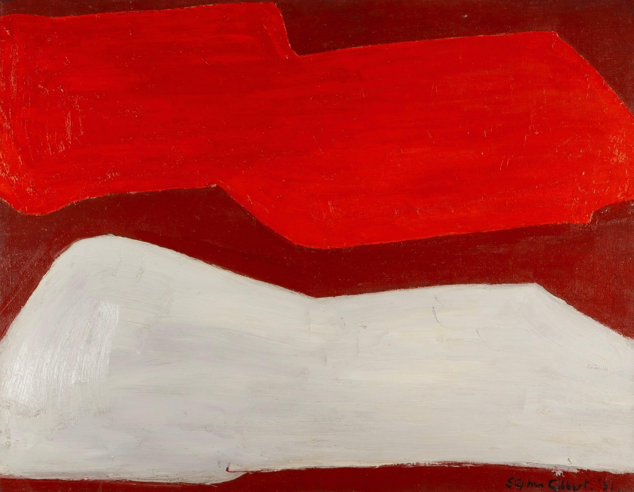 Unknown - Untitled, Oil on Canvas Red and White Painting by Stephen ...