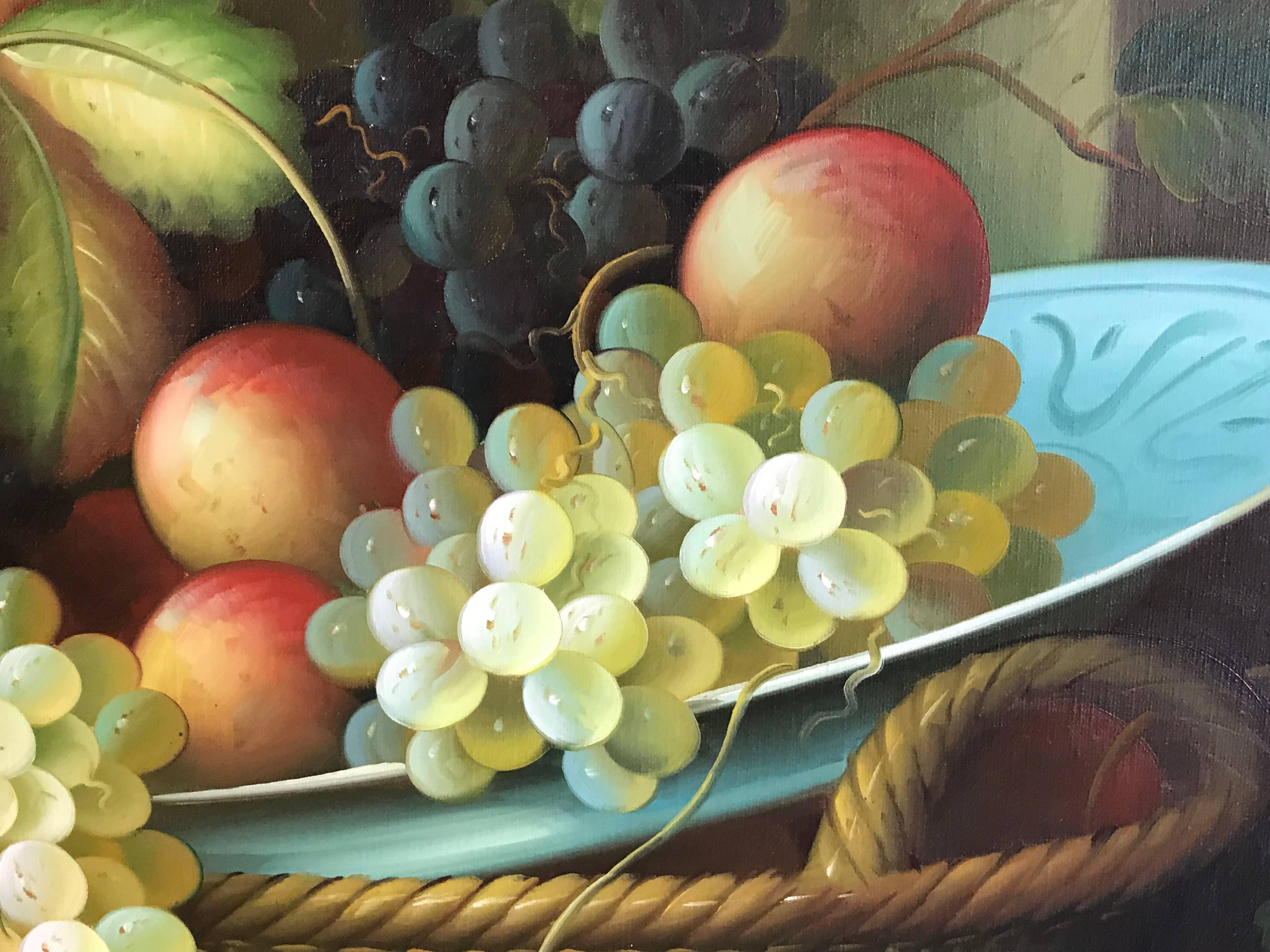 Unknown - Very Large Ornamental Still Life Fruit Oil Painting at ...