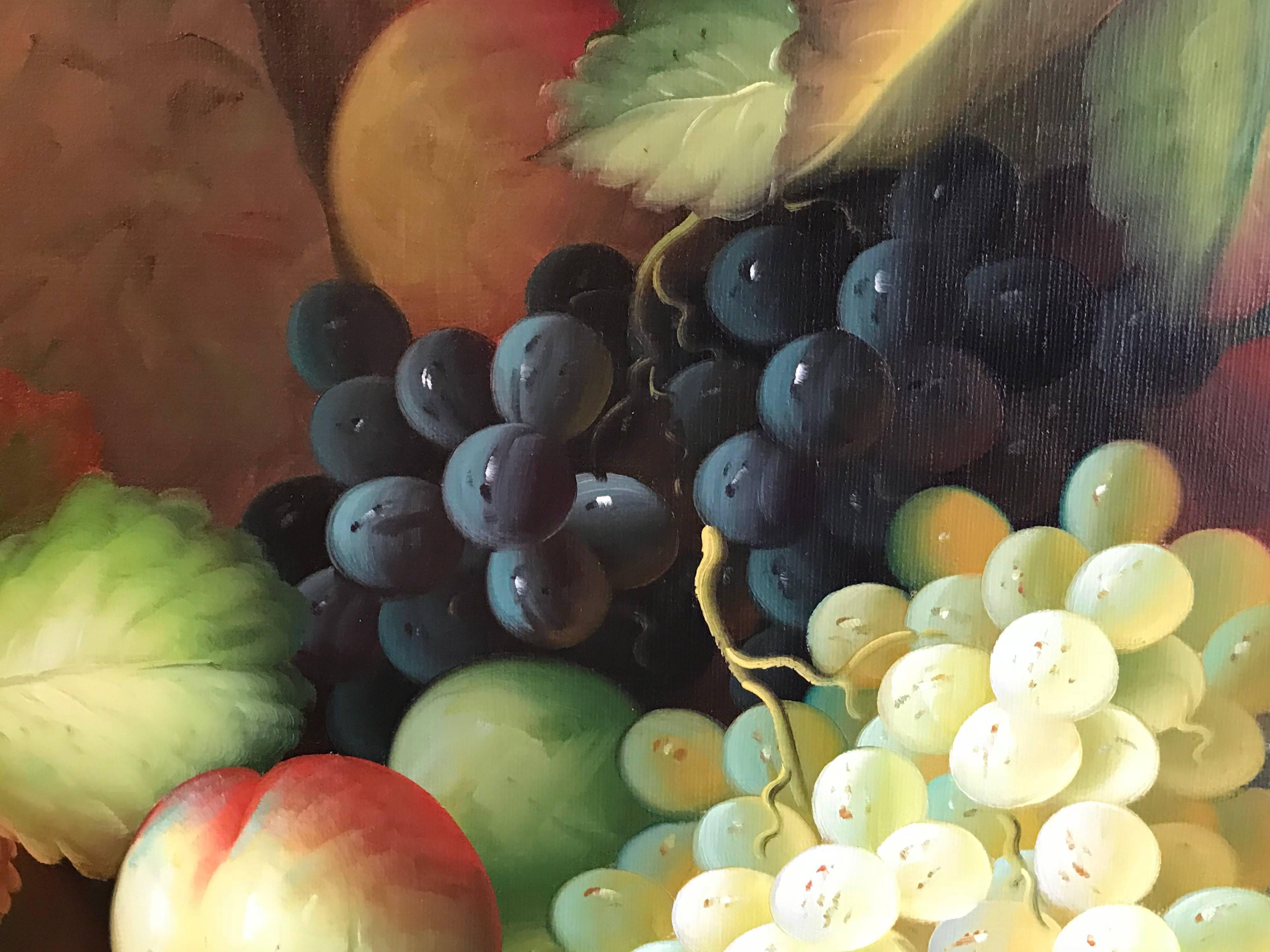 Unknown - Very Large Ornamental Still Life Fruit Oil Painting at ...