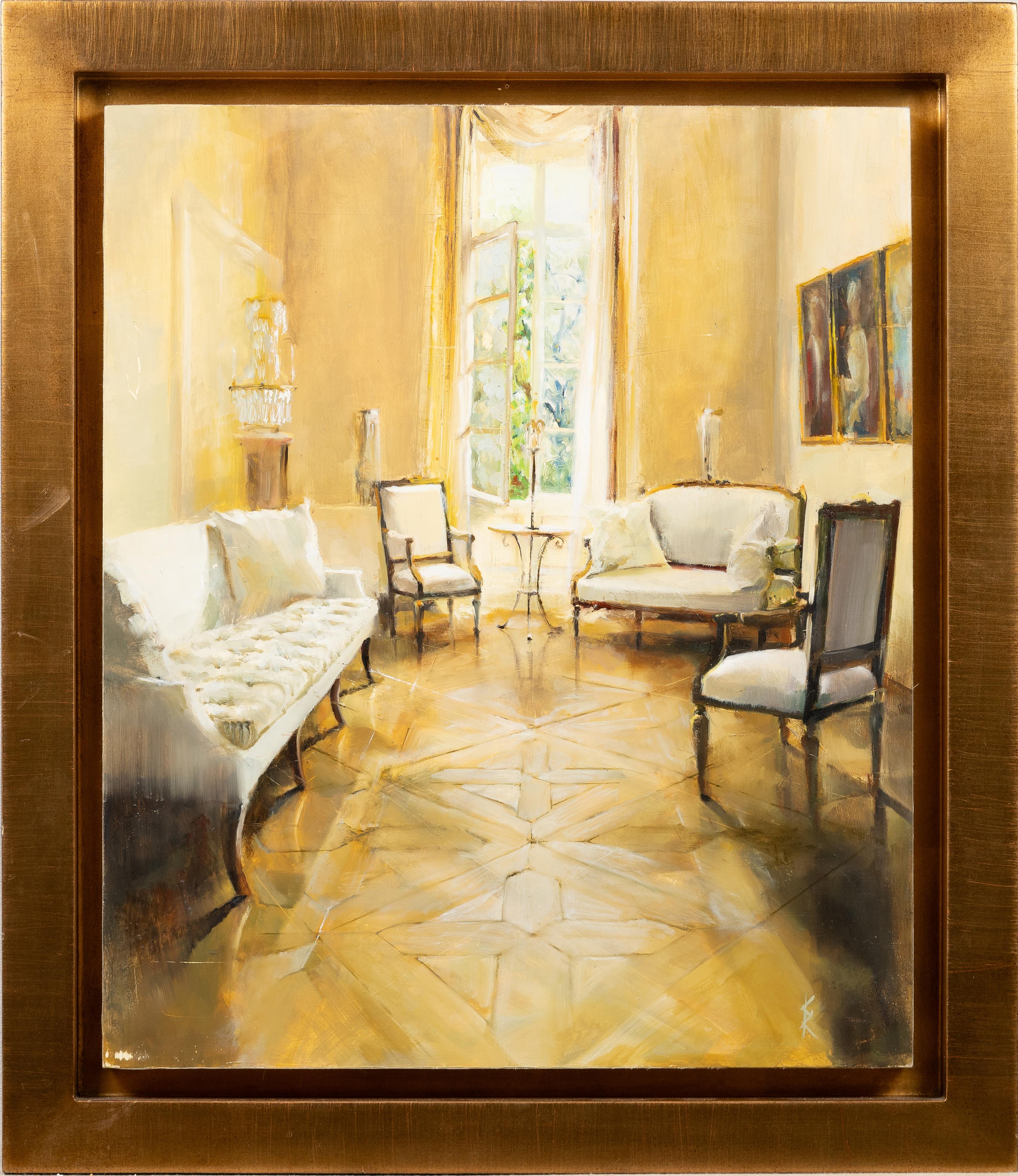 Unknown - Vintage American Impressionist Interior Scene Large Framed ...