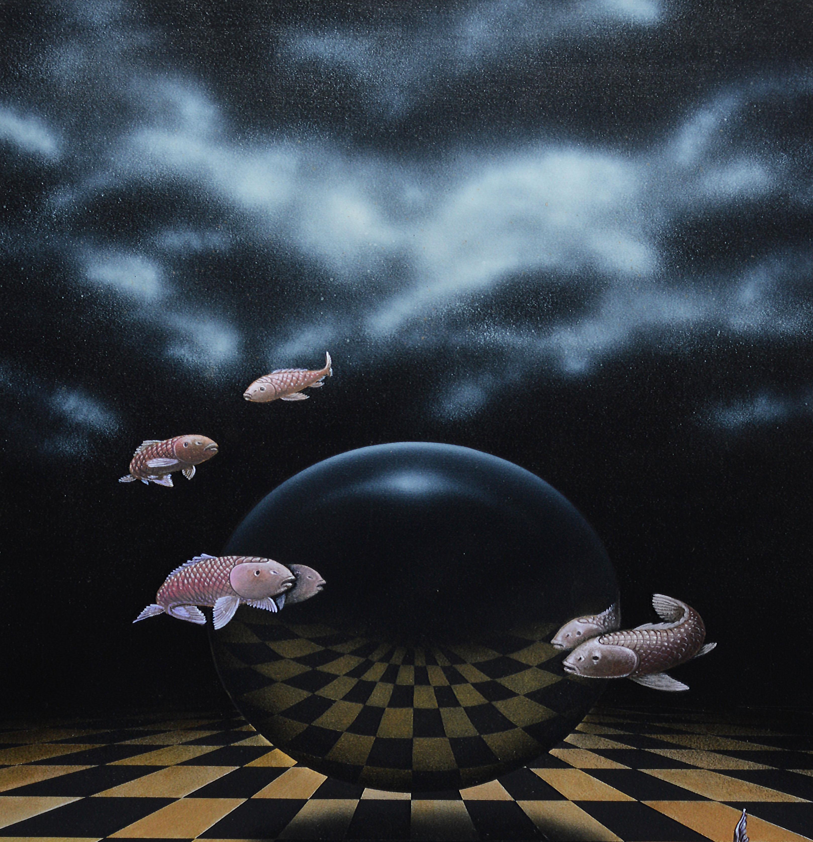 Unknown - Vintage American Super Realist Surreal Koi Fish Landscape ...