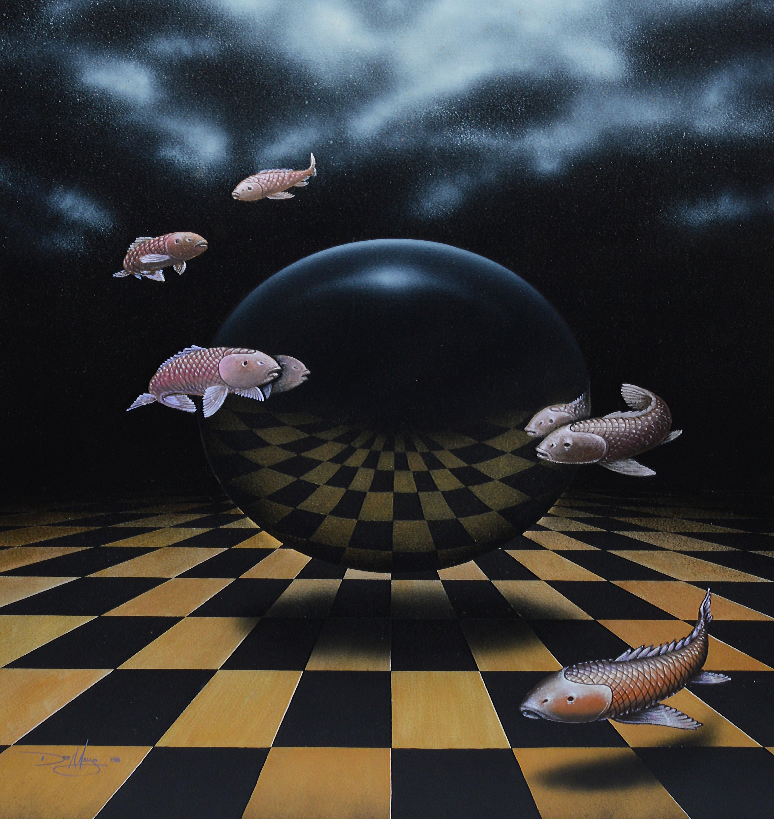 Unknown - Vintage American Super Realist Surreal Koi Fish Landscape ...