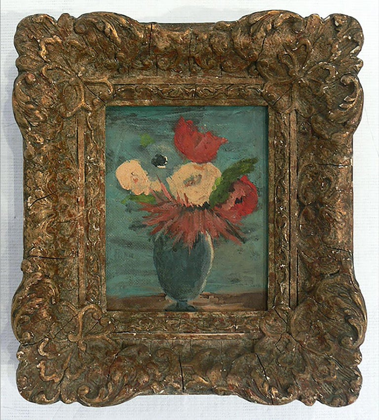 Unknown – Vintage-Blumengemälde mit antikem Rahmen im Angebot bei 1stDibs