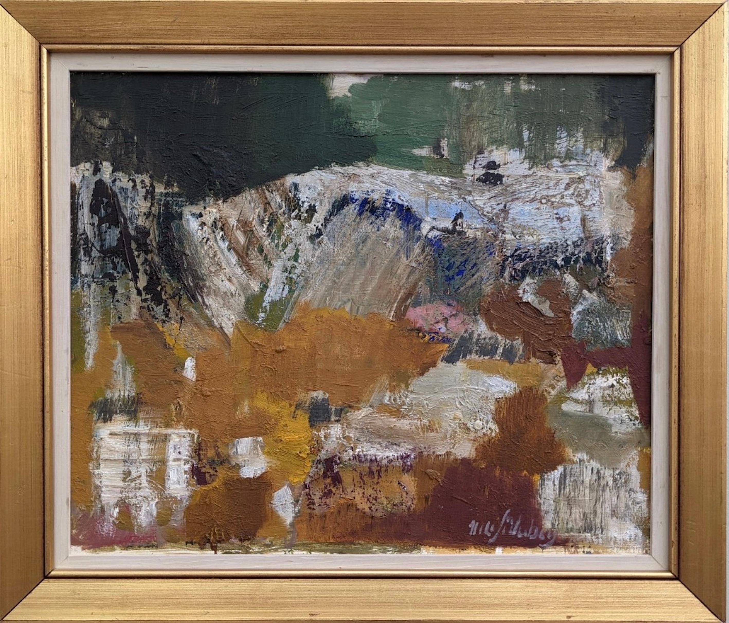 Unknown - Vintage Mid-Century Abstract Oil Painting Swedish Art - Gold ...