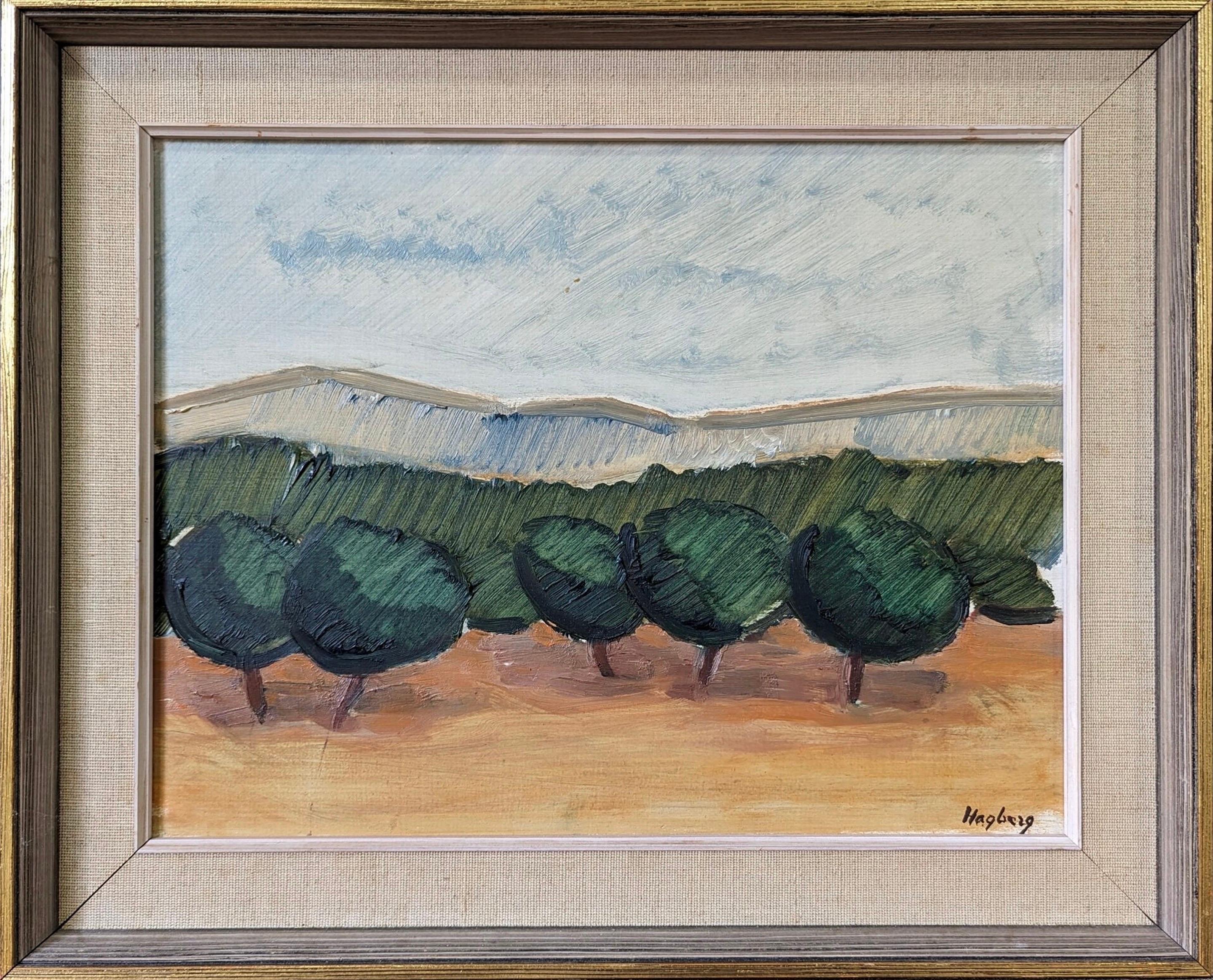 Unknown - Vintage Mid-Century Modern Framed Landscape Oil Painting ...