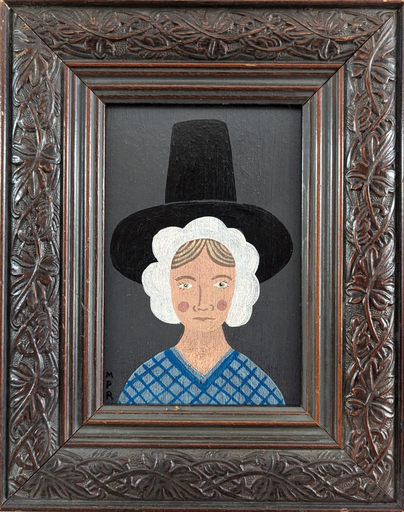 Unknown - Vintage Mid-Century Modern Mini Naïve Style Portrait Oil ...