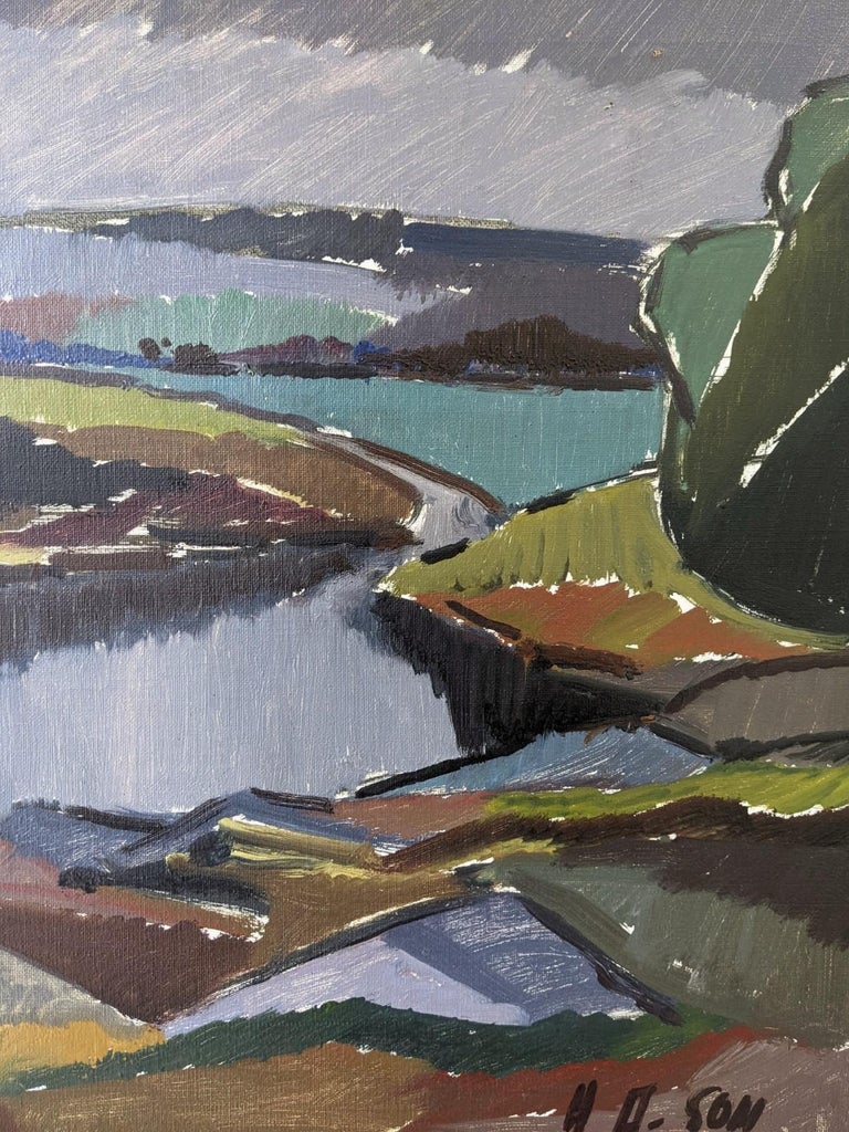 Unknown - Vintage Mid-Century Modern River Landscape Framed Oil ...