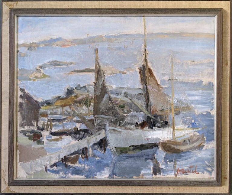 Unknown - Vintage Mid-Century Modern Swedish Seascape Oil Painting ...