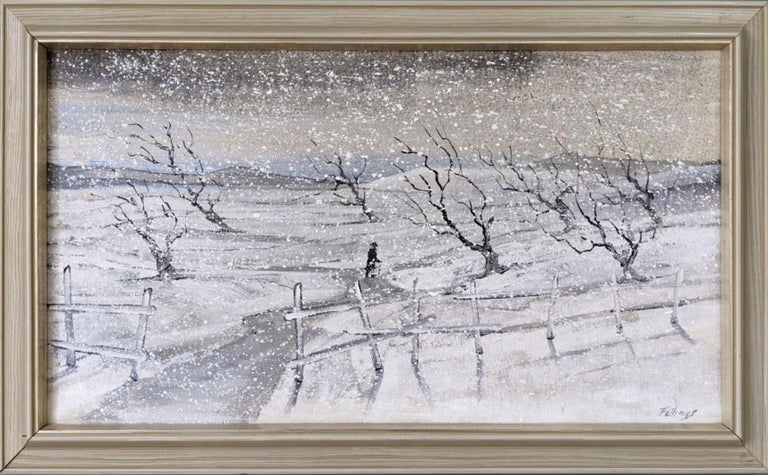 Unknown - Vintage Mid-Century Modern Swedish Winter Landscape Oil ...