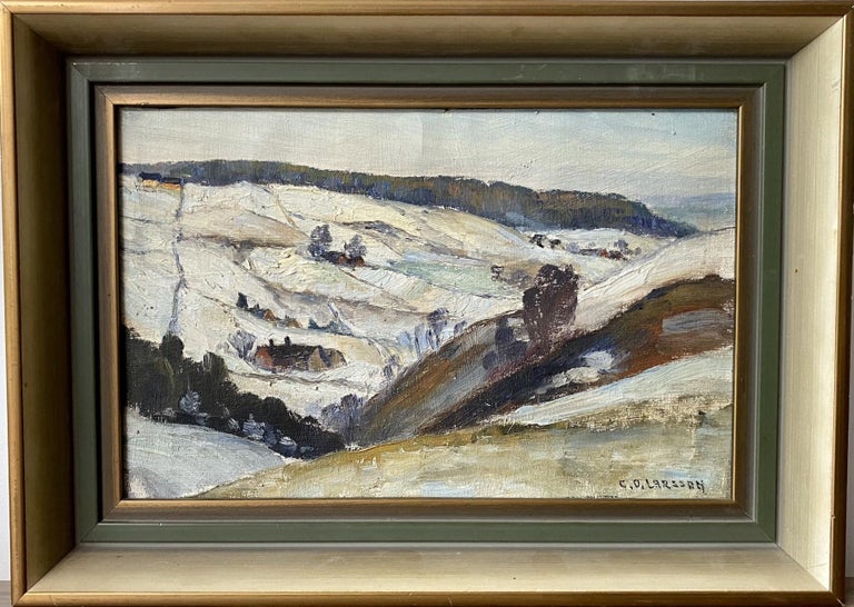 Unknown - Vintage Mid-Century Modern Winter Landscape, Framed Oil ...