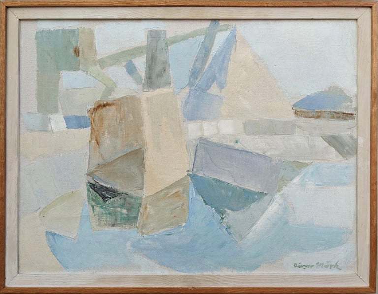Unknown - Vintage Mid Century Semi-Abstract Framed Swedish Oil Painting ...