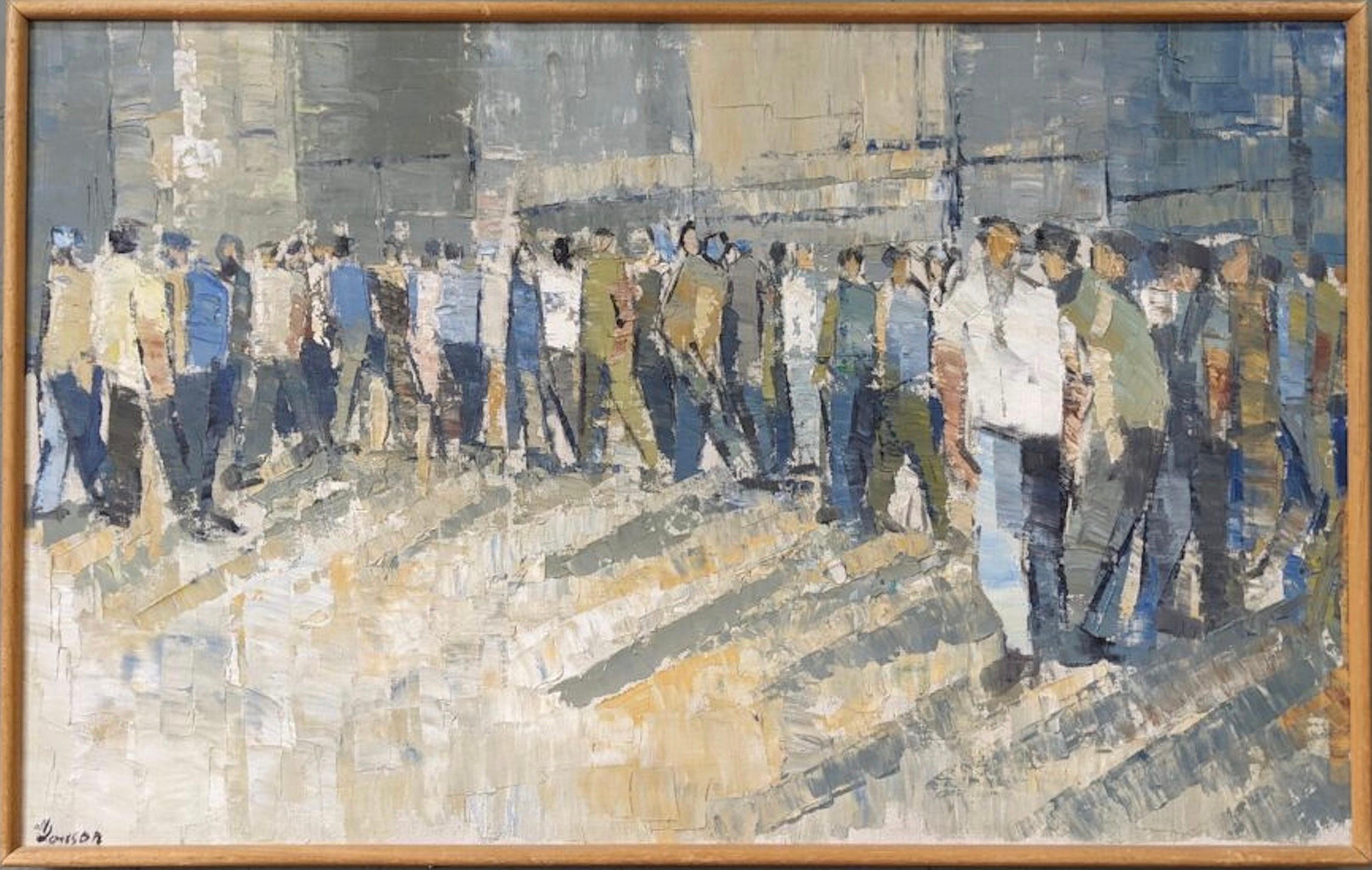 Unknown - Vintage Mid Century Swedish Abstract Figurative Framed Oil ...