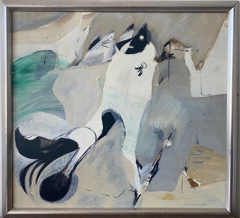 Unknown - Vintage Mid-Century Swedish Framed Abstract Acrylic Painting ...