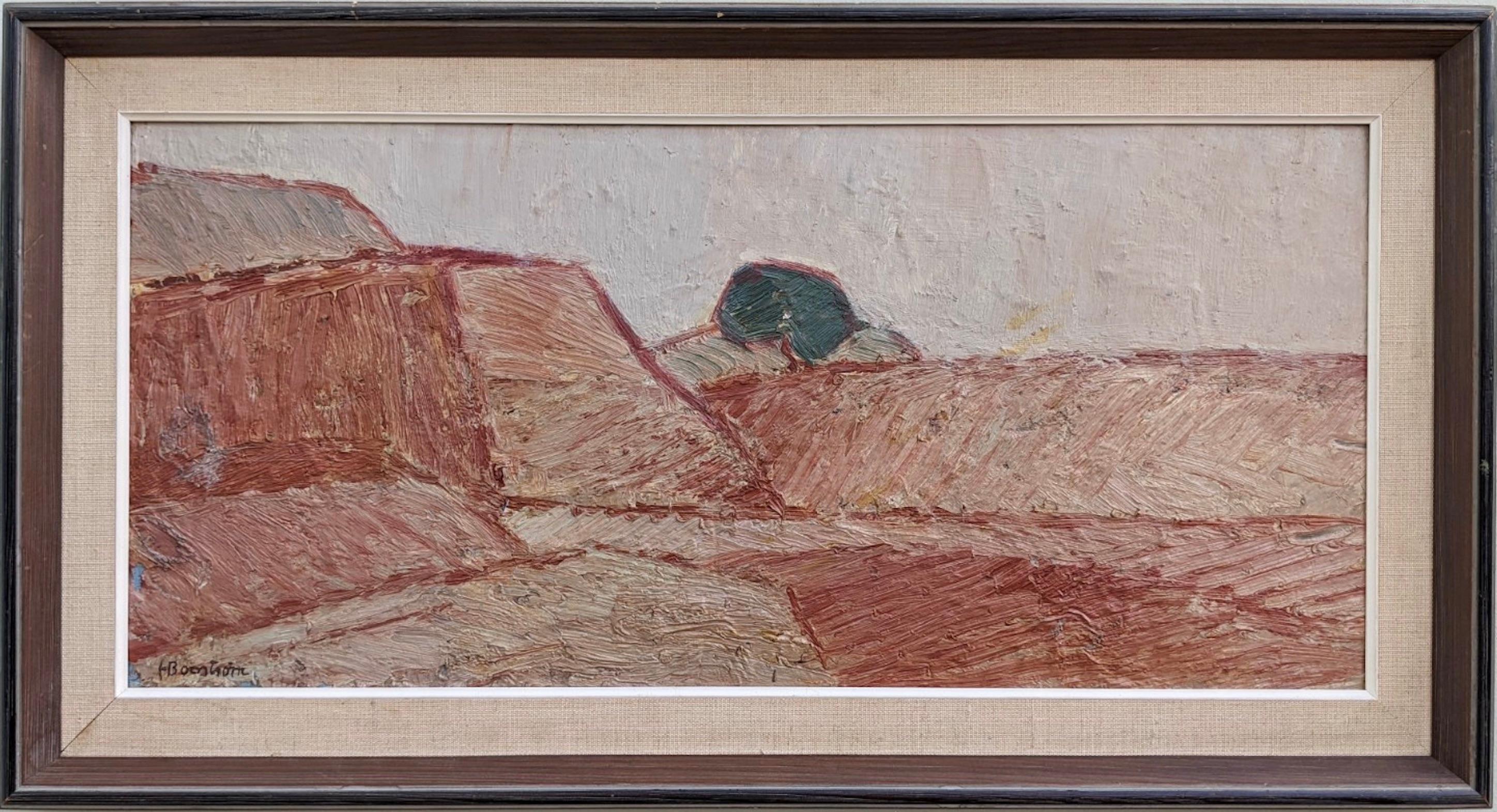 Unknown - Vintage Mid-Century Swedish Framed Abstract Landscape Oil ...