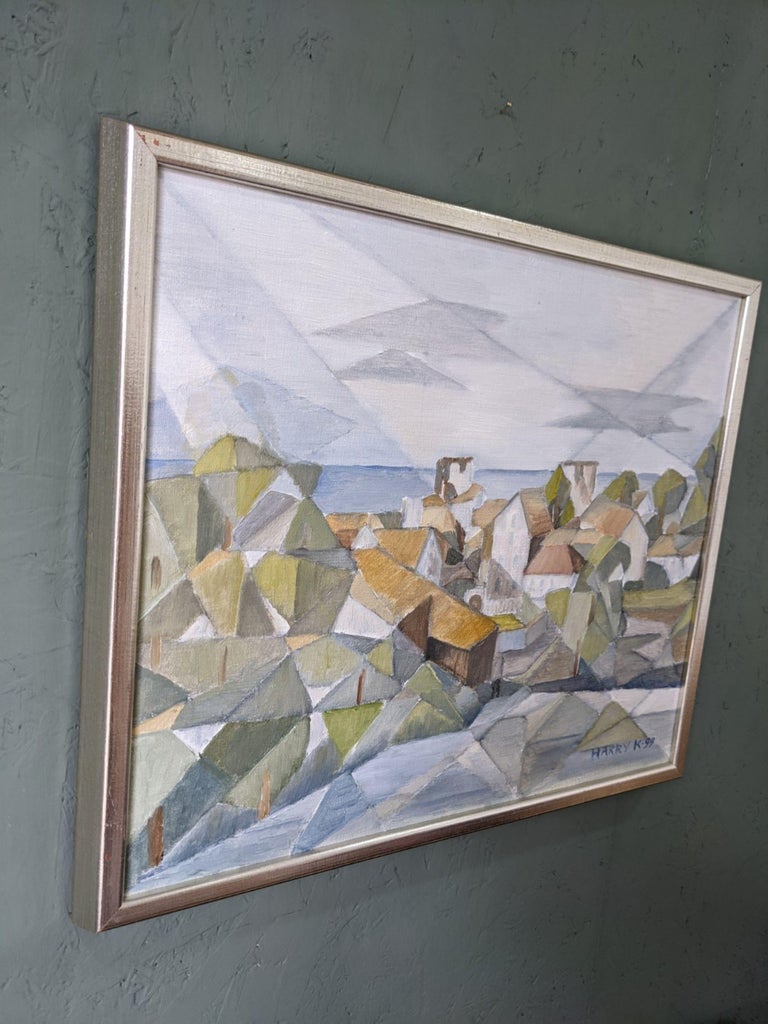 Unknown - Vintage Mid-Century Swedish Landscape Oil Painting - Cubist ...