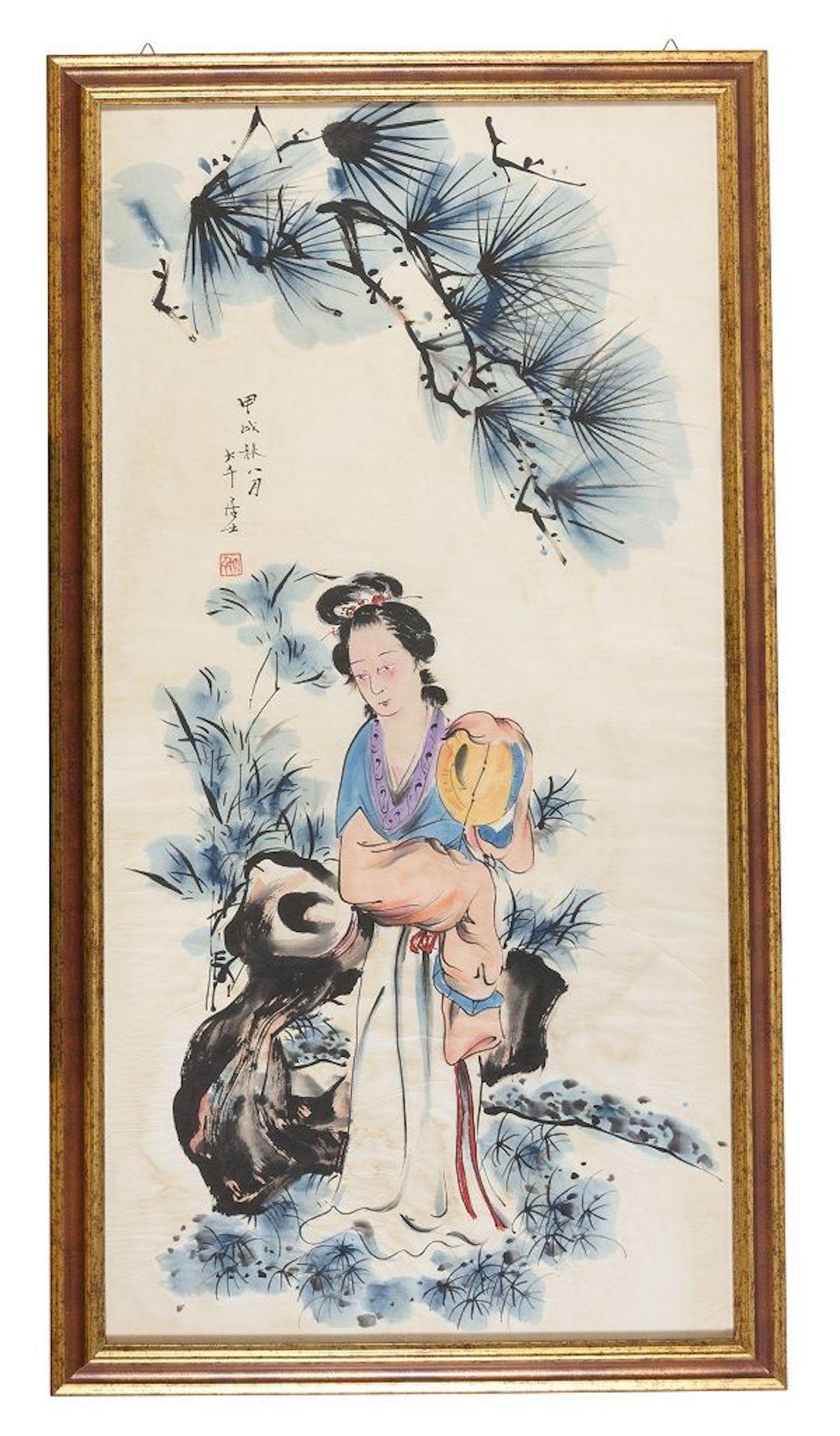Unknown - Yang Guifei in the Garden - Original Mixed Media by Chinese ...