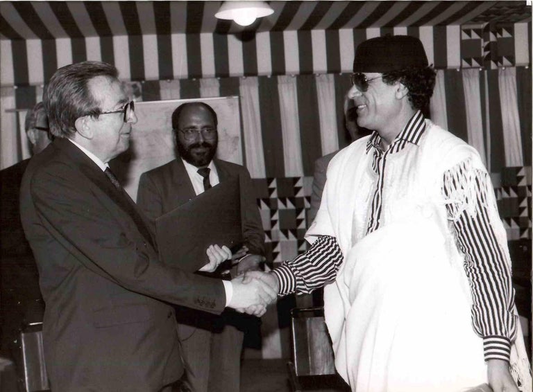 Unknown - Giulio Andreotti and Gaddafi's - Vintage B/W Photograph ...