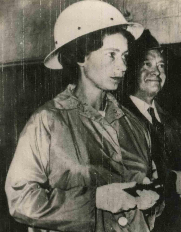 Unknown - Queen Elizabeth Wears Mineral's Helmet - Vintage Photograph ...