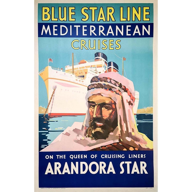 Unknown - 1934 Original travel poster for Blue Star Line Mediterranean ...
