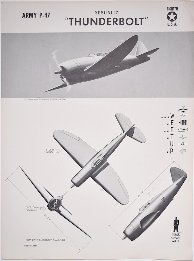 Unknown - 1943 Republic P47 Thunderbolt airplane recognition poster pub. US Navy at 1stDibs