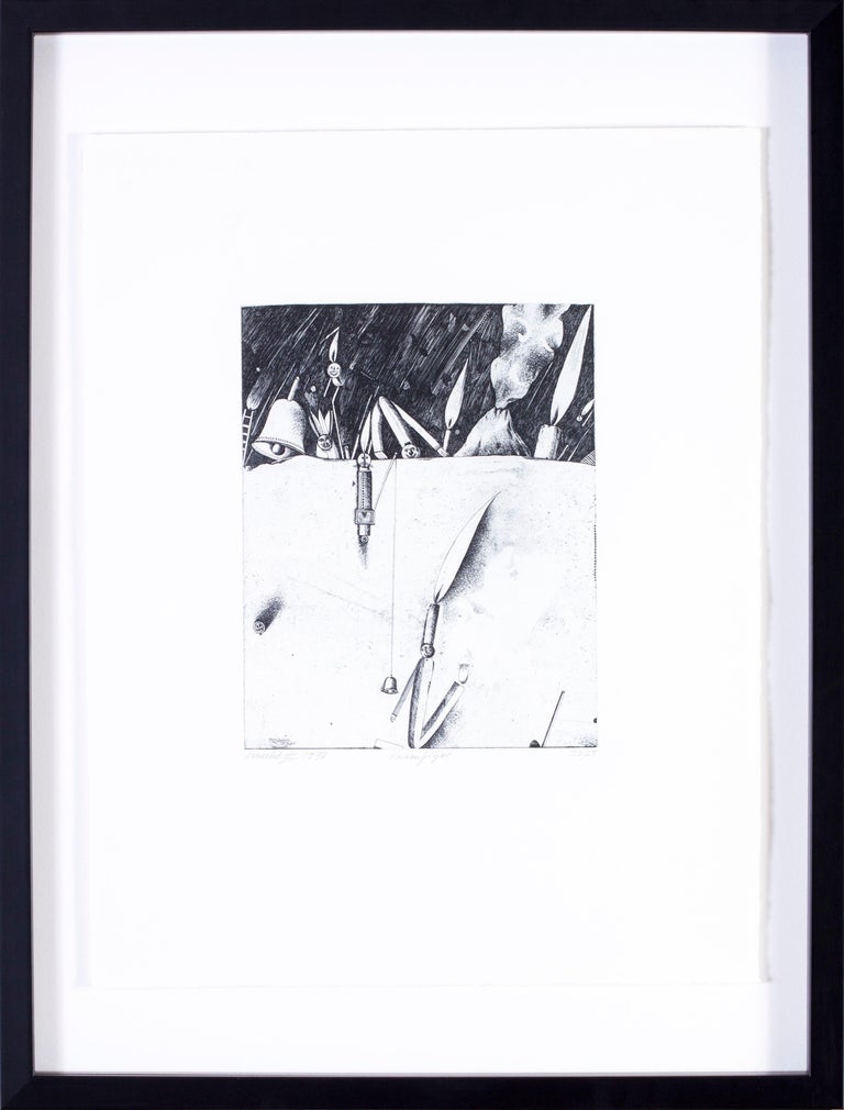 Unknown - 1970s Surrealist black and white etchings by German artist ...