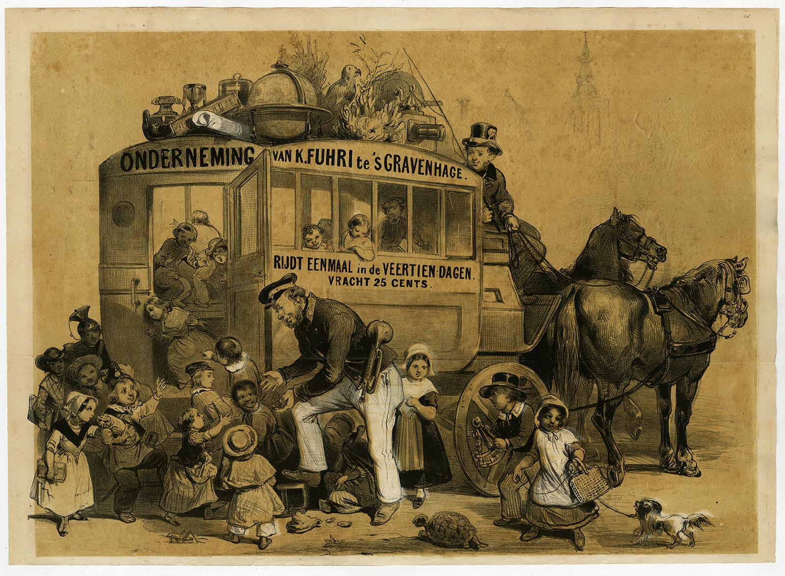 Unknown - A omnibus coach with children - Lithograph - 19th Century For ...