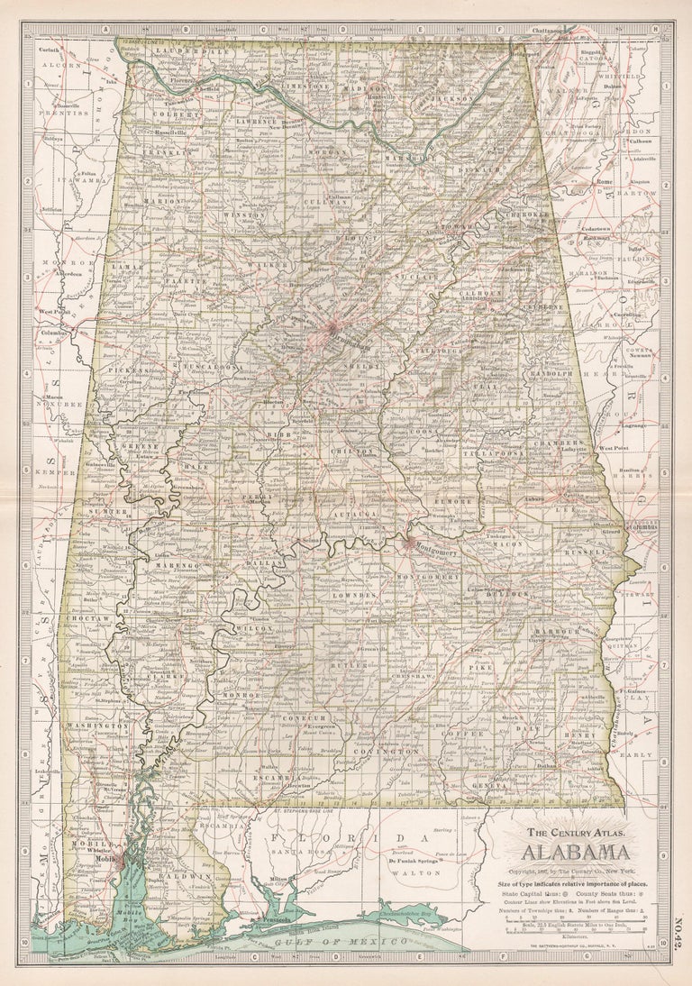 Unknown - Alabama. USA Century Atlas state antique vintage map For Sale ...