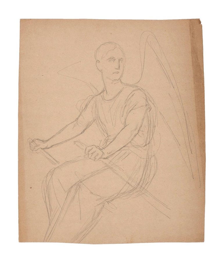 Unknown - Angel Rowing - Pencil Drawing - Early 20th Century For Sale ...